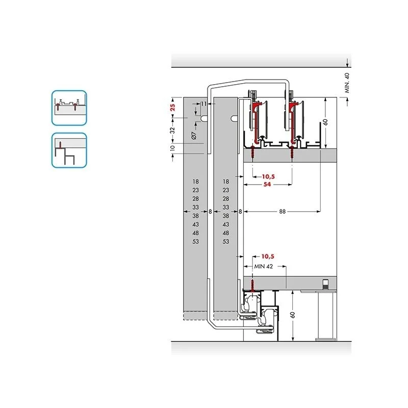 Cinetto PS48 System for Wardrobes with Overlapping Sliding Doors ...